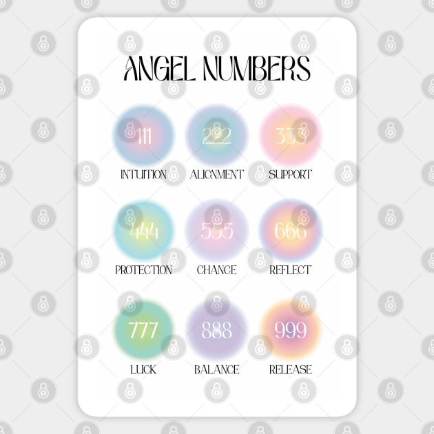 Angel Numbers Chart Colorful Aura - Angel Numbers - Sticker | TeePublic