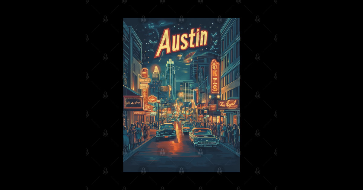 Experience the lively ambiance of downtown Austin, showcasing vintage ...