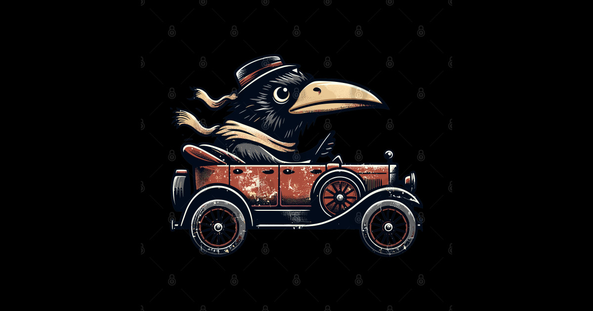 Cartoon Crow driving a car - Cartoon Crow - Sticker | TeePublic