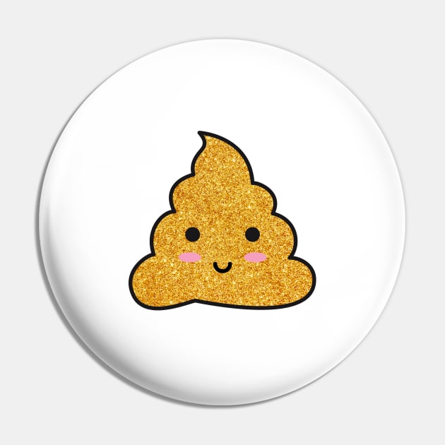 Gold glitter poop emoji - Poop - Pin | TeePublic