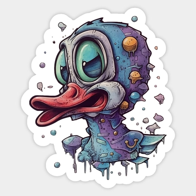 Trippy cartoon duck - Duck - Sticker | TeePublic
