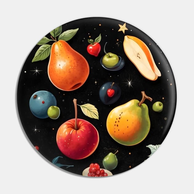 Fruits Floating In Space - Fruit Pattern - Pin | TeePublic