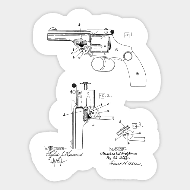 Revolving Firearm Vintage Patent Hand Drawing - Firearm - Sticker ...