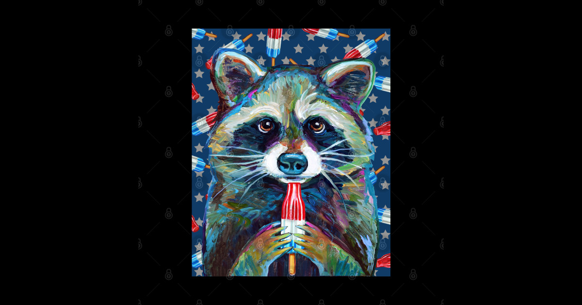 Raccoon with ROCKET POP by Robert Phelps - Raccoon - Sticker | TeePublic