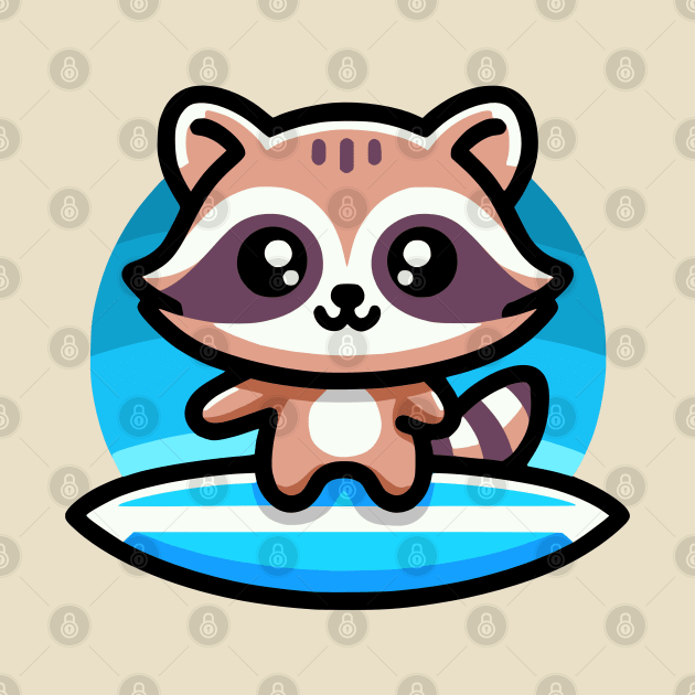 Kawaii Surfing Raccoon - Surfing Raccoon - T-Shirt | TeePublic