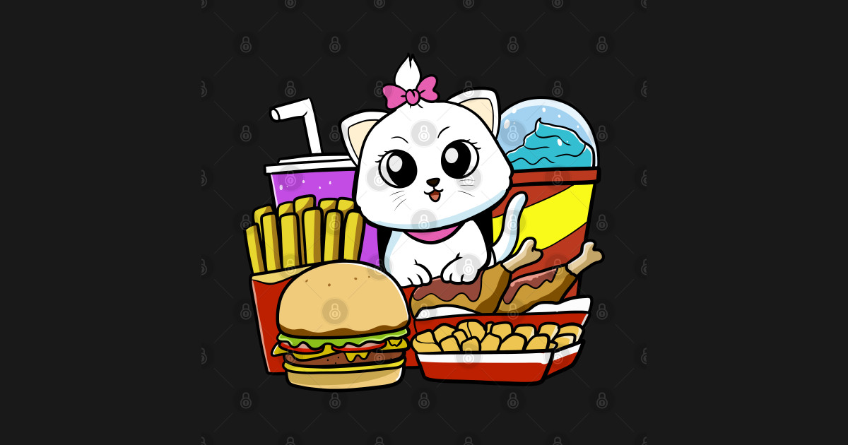 Fast food cat - Fast Food - T-Shirt | TeePublic