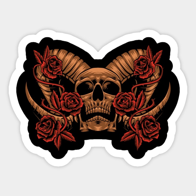 Skull and Roses - Skull - Sticker | TeePublic