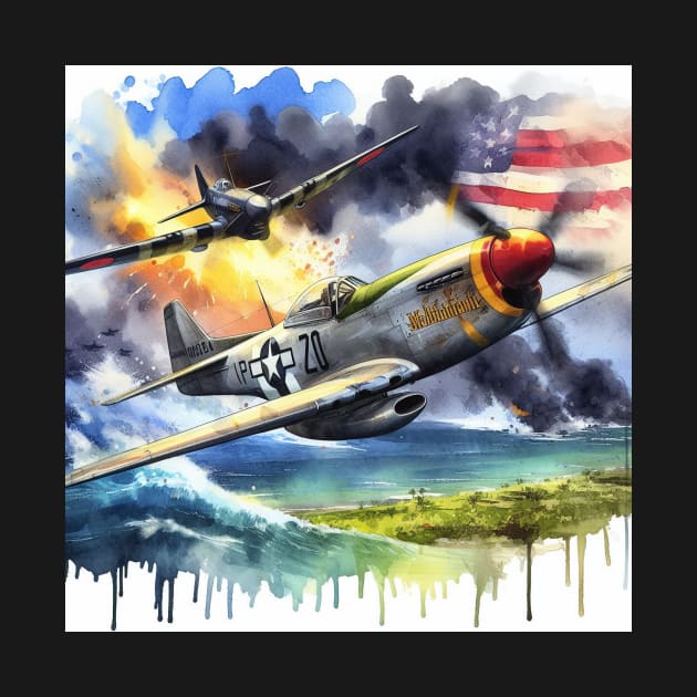 Fantasy illustration of WWII aircraft in battle - P51 Mustang - T-Shirt ...