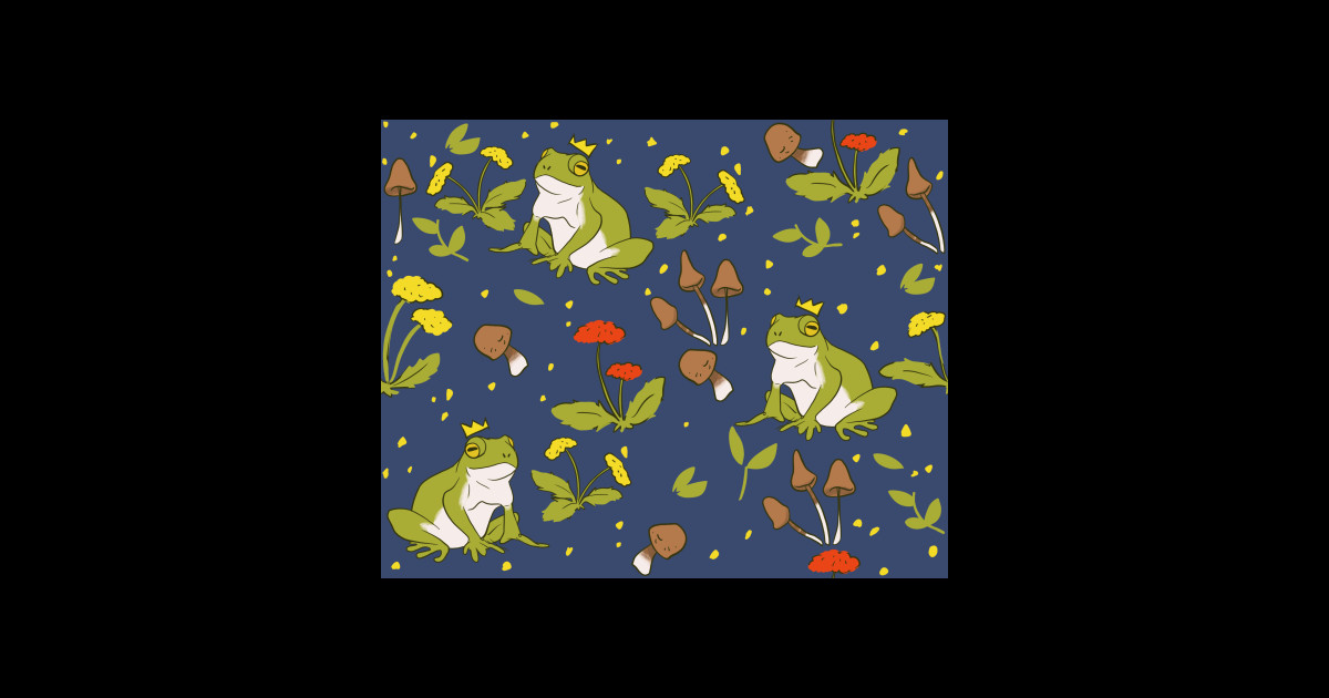 Cottagecore frogs and mushrooms and flowers on blue - Cottagecore ...