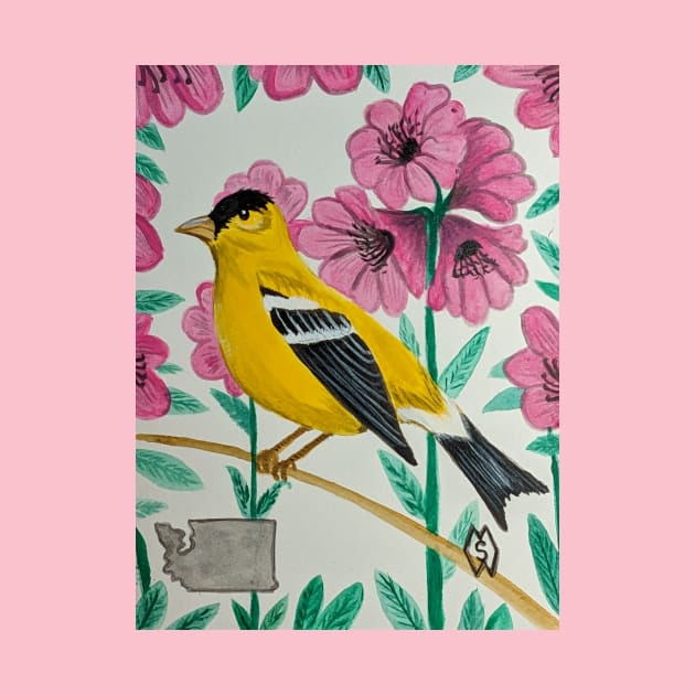 Washington state bird and flower, the goldfinch and rhododendron ...