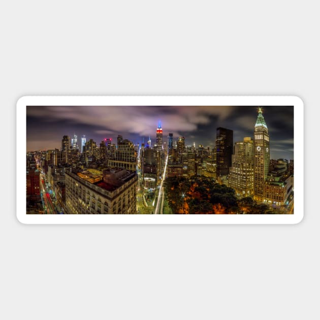 Manhattan Skyline at Night - New - Sticker | TeePublic