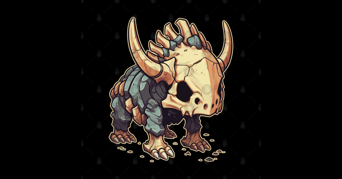 Super Scary Chibi Triceratops Isometric Dinosaur Skeleton - Scary Chibi ...