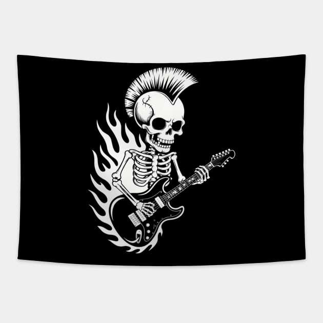 Punk Rock Skeleton Electric Guitar Rocker - Rock - Tapestry | TeePublic