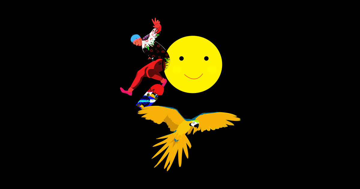 Skater, Parrot and Smileys - Funny - Sticker | TeePublic