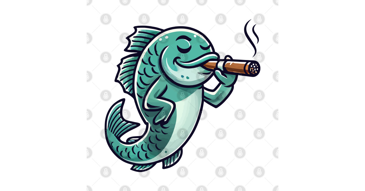 A cartoon fish smoking a cigar - Fish Cartoon - T-Shirt | TeePublic