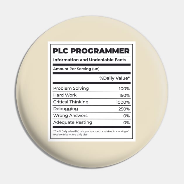 Programmer Nutrition Facts Label - Programmer Humor - Pin | TeePublic