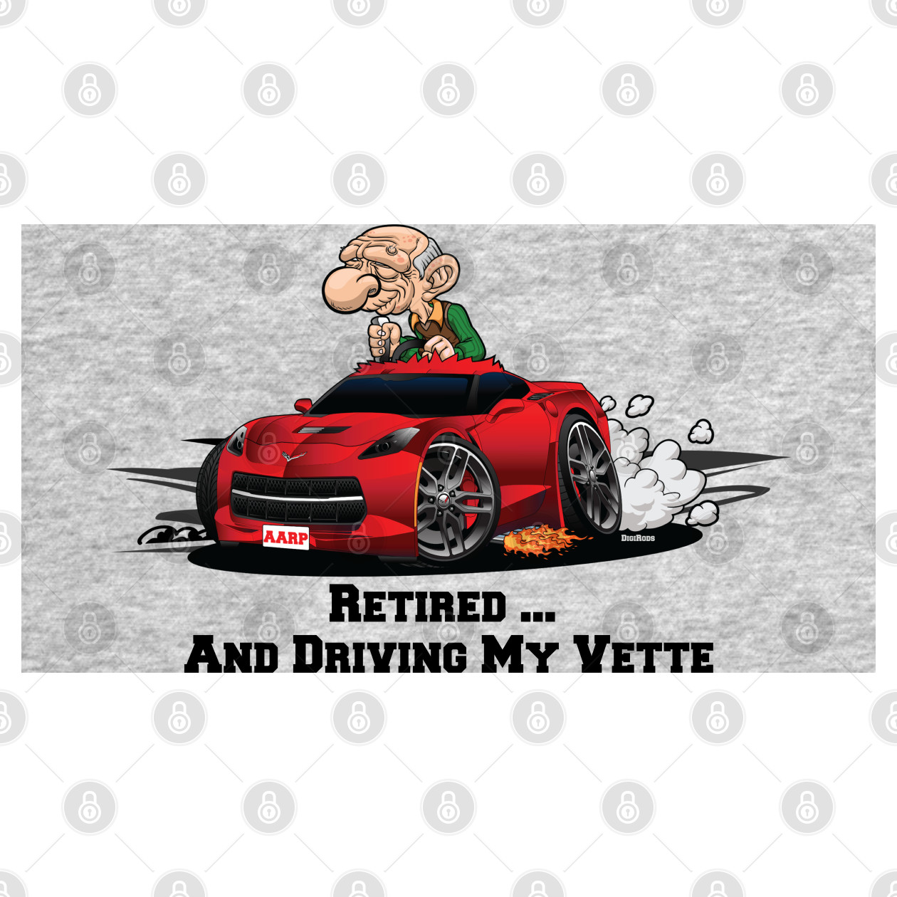 DigiRods Retired Old Man Driving My Red Corvette C7 Hot Rod Cartoon Car ...