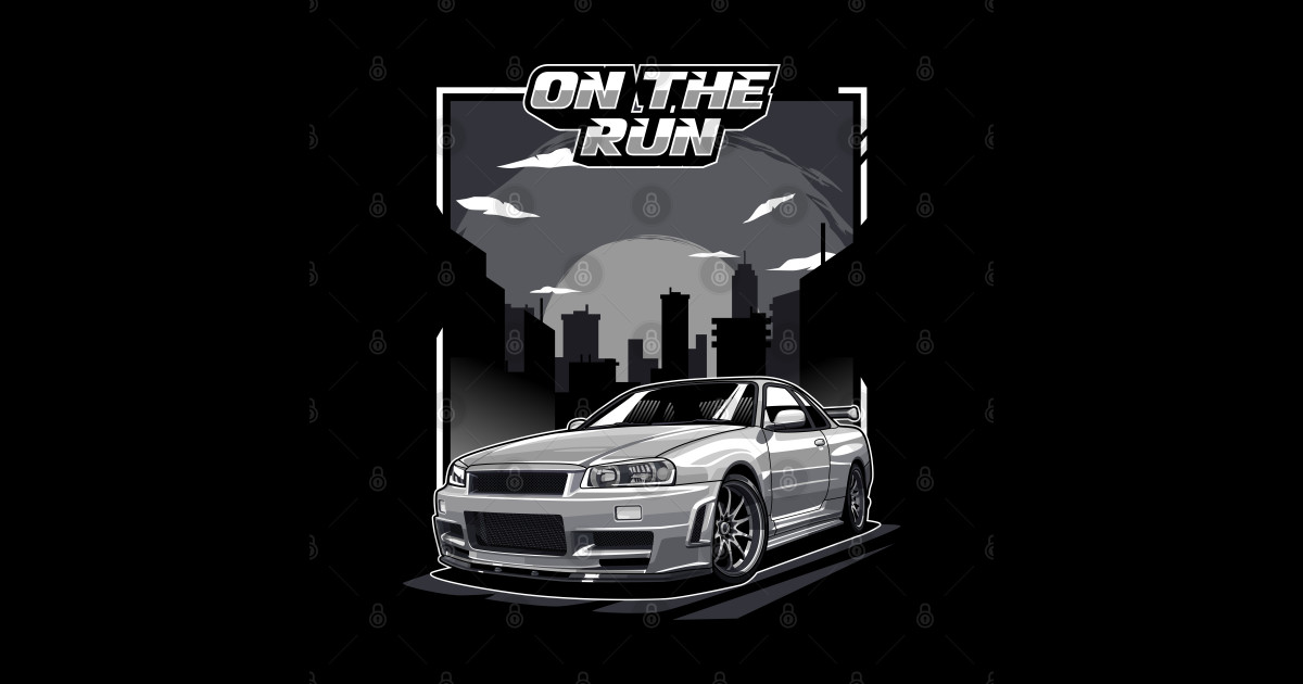 Nissan Skyline GTR R34 (On The Run) - Cars - Sticker | TeePublic