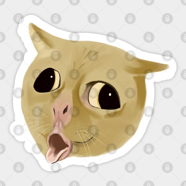 Coughing cat meme digital painting - Cats - Sticker | TeePublic