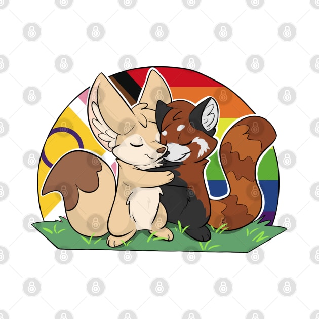 LGBTQIA+ - Fennec Fox + Red Panda Hug - Rainbow Flag - T-Shirt | TeePublic