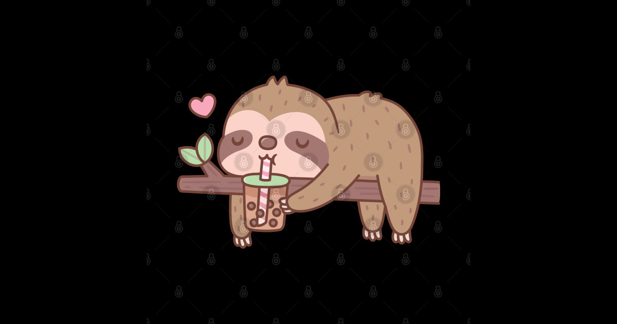 Cute Chilling Sloth Drinking Bubble Tea - Cute Sloth - Sticker | TeePublic
