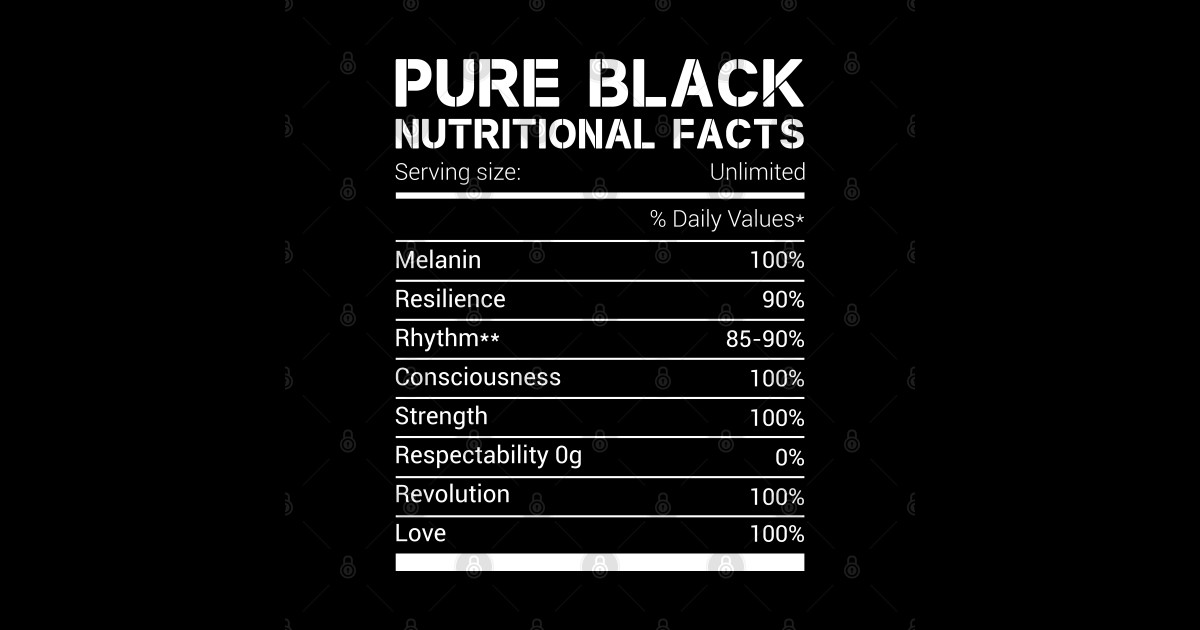Pure Black Nutritional Facts Proud African America - Black - Posters ...