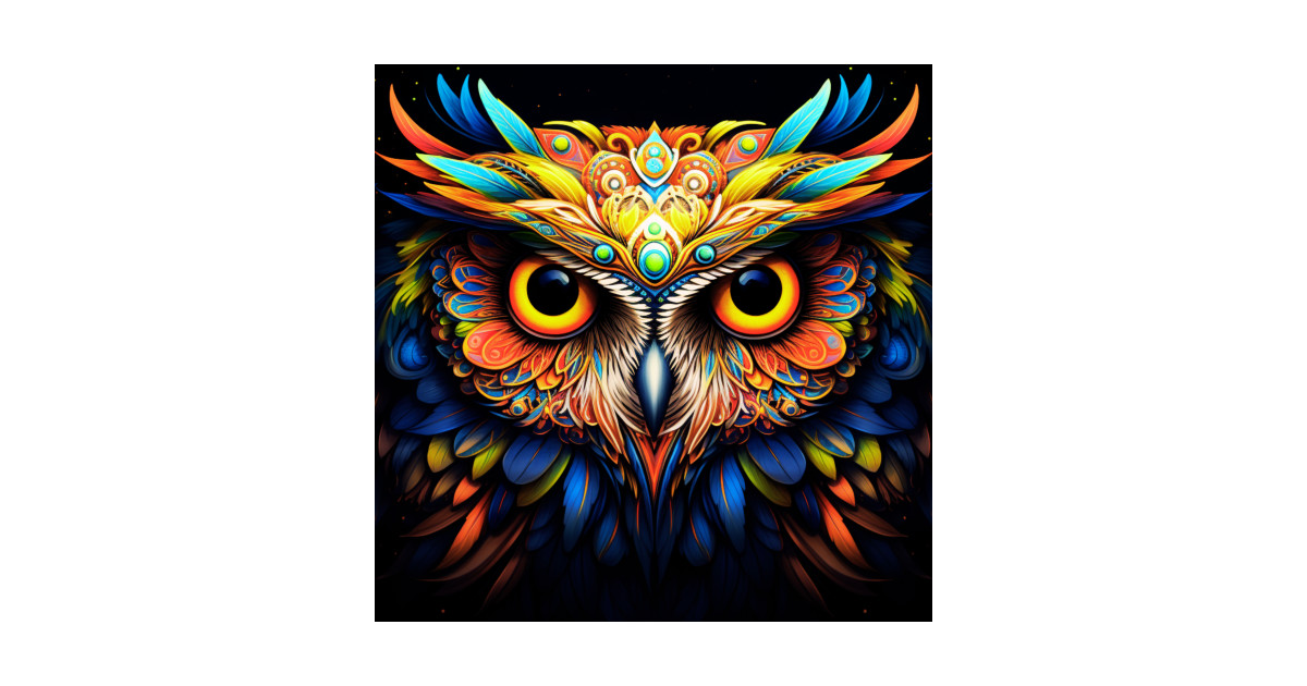 Colorful Fierce Owl Face Art - Owl Face - T-Shirt | TeePublic