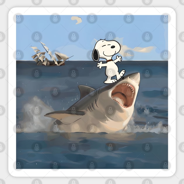Snoopy and Shark - Dog - Sticker | TeePublic