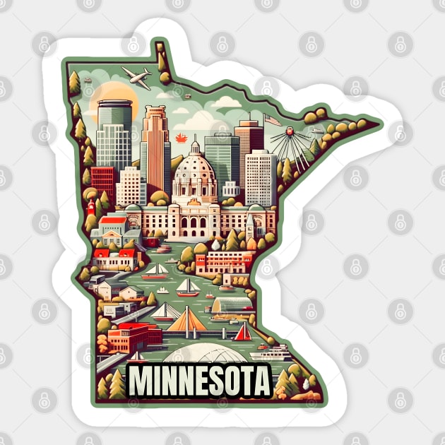 Vintage Minnesota USA State Map Illustration. - Minnesota - Sticker ...