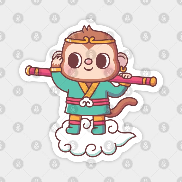 Cute Monkey Sun Wukong On Flying Cloud - Cute Monkey - Magnet | TeePublic