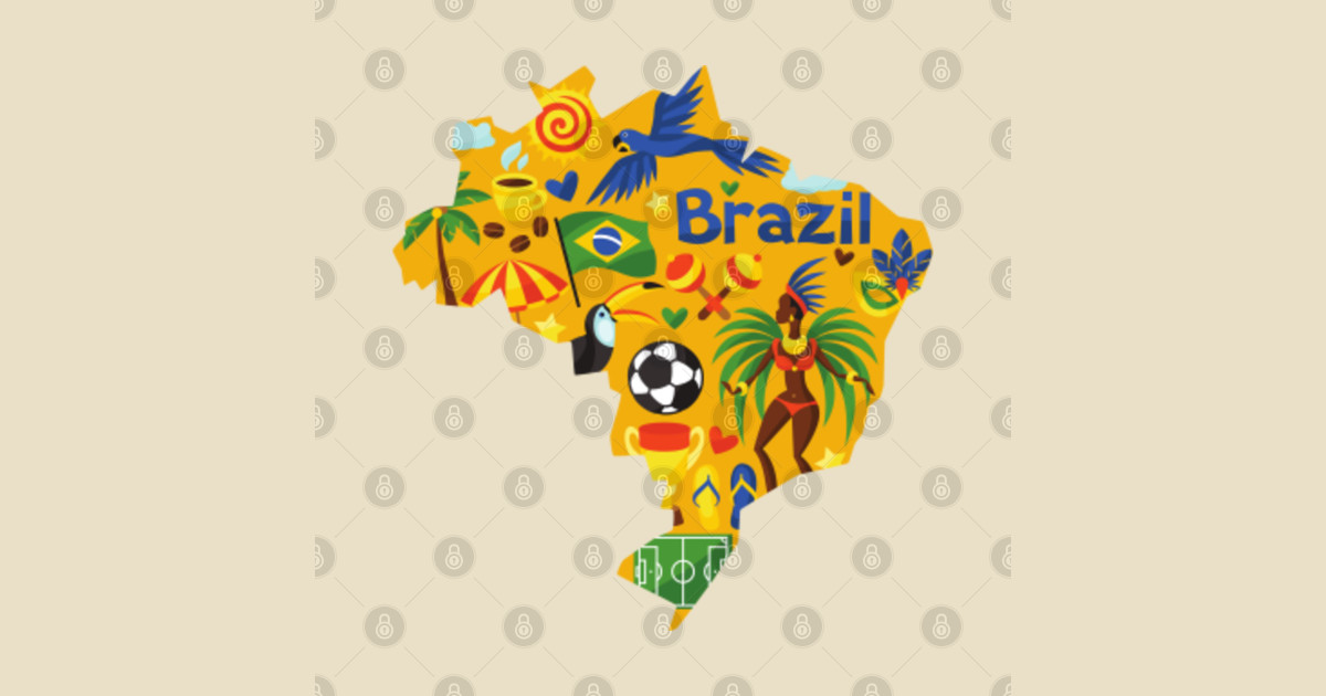 Brazil Map Collage - Samba, Soccer & Sunshine - Brazil - T-Shirt ...