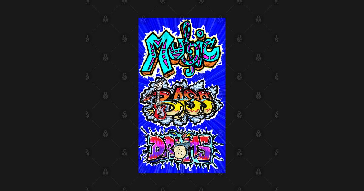 Music Bass Drums ultimate sticker 1234 - Graffiti - T-Shirt | TeePublic