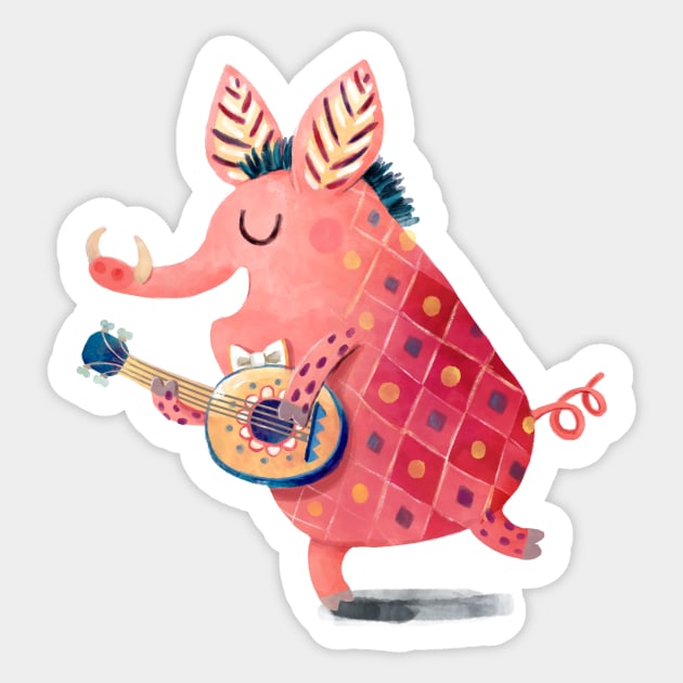 Pig playing on a banjo - Pig - Sticker | TeePublic