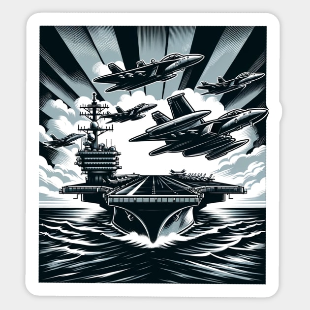 Aircraft Carrier and Jets - Aircraft Carrier With Jets - Sticker ...