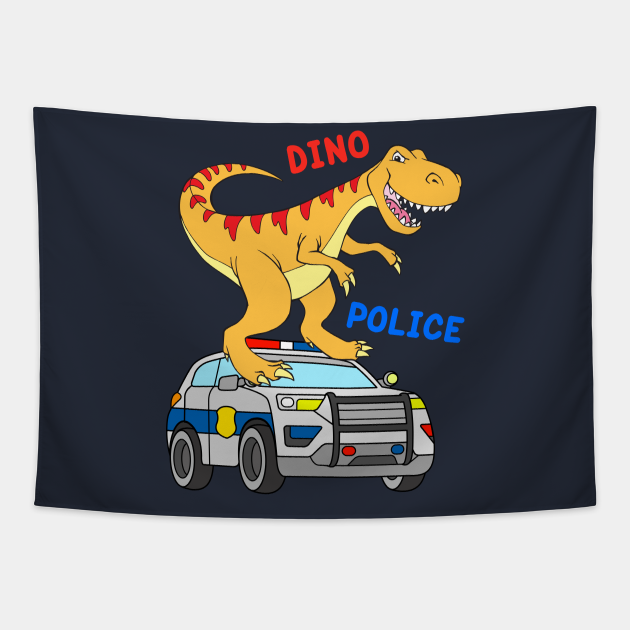 Police Car with Dinosaur - Cool Dinosaur - Tapestry | TeePublic