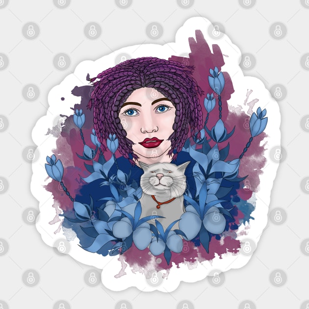 Boy with braids and a cute cat. - Boy - Sticker | TeePublic