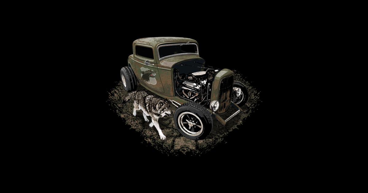 Rusty Hot Rod and Wolf - Lone Wolf - Sticker | TeePublic