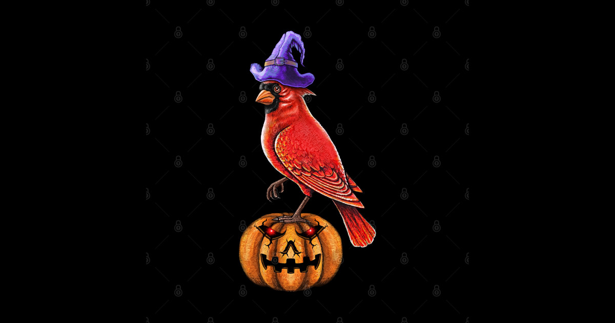 Halloween red cardinal - Halloween Gifts Halloween Art Bird - Sticker ...