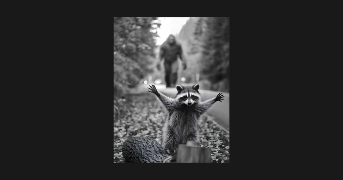 Scared Raccoon Selfie With Sasquatch Bigfoot - Raccoon - T-Shirt ...