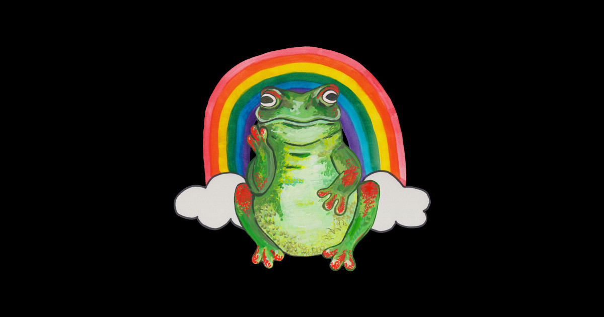 Awkward tropical frog and rainbow - I Love Frogs - Sticker | TeePublic
