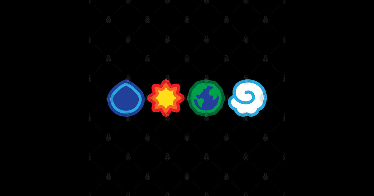 Colorful Four Elements in a Row - Earth, Water, Air, and Fire Icons ...
