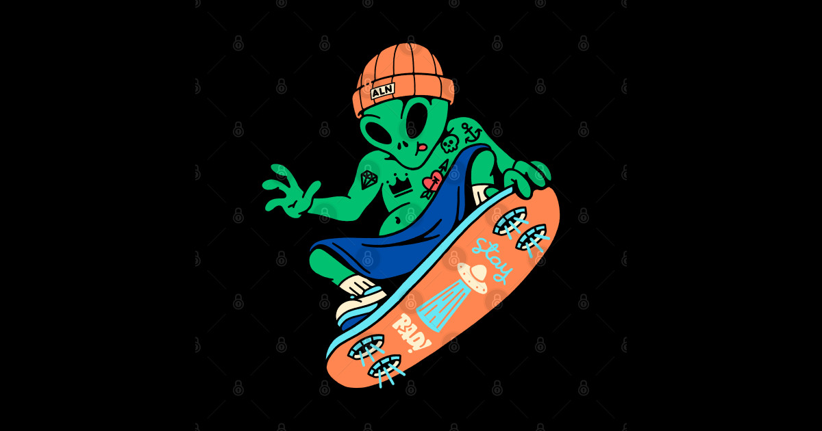 Skateboarder Invasion - Alien - Sticker | TeePublic