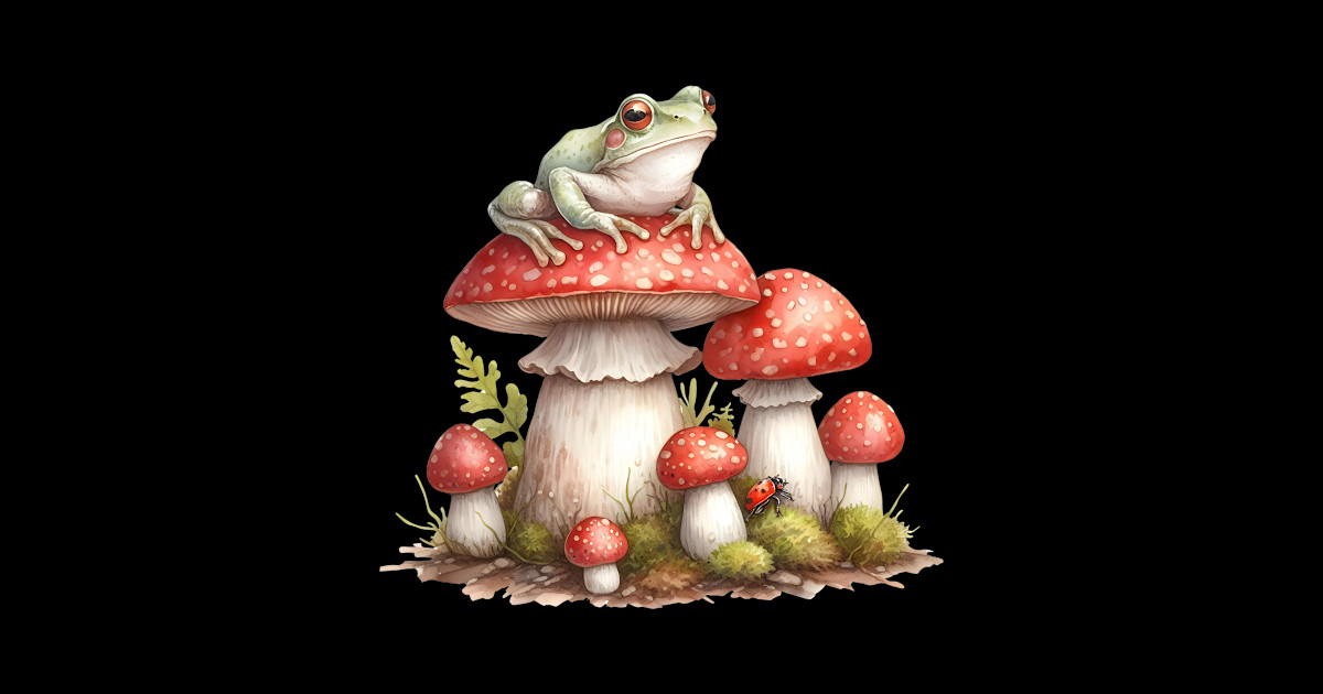 Frog and toadstools - Frog - Sticker | TeePublic
