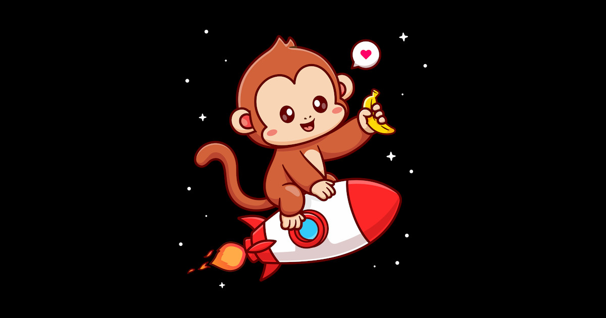 Cute Monkey Riding Rocket And Holding Banana Cartoon - Cute Monkey ...