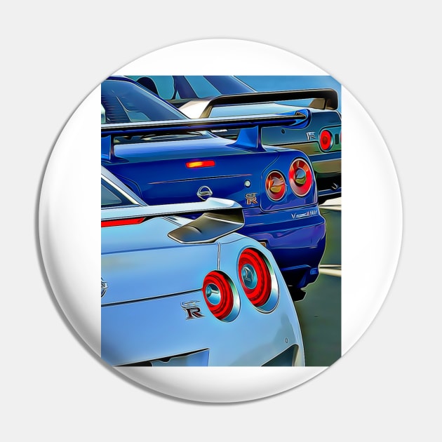 Skyline R32 R33 R34 GTR Cartoon - Skyline - Pin | TeePublic