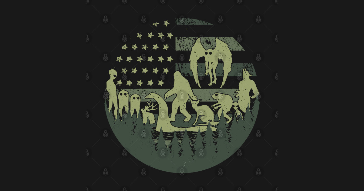 Cryptid Bigfoot American Flag - Cryptozoology - T-Shirt | TeePublic