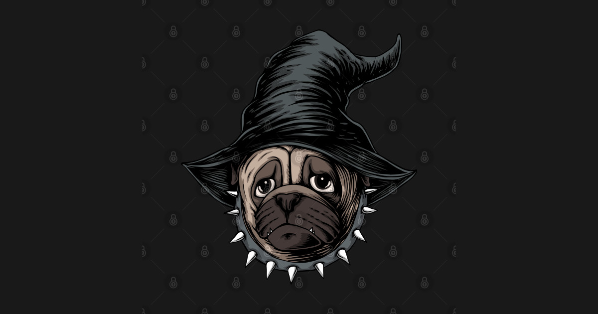 halloween pug dog wear hat witch illustration - Halloween Pug Dog Wear ...