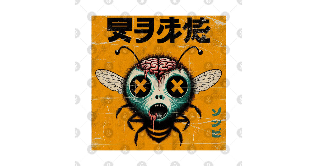 Zombie Bee with Exposed Brain | Retro Horror Japanese Art - Bee Design ...