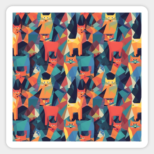 Geometric cats pattern - Geometric Cat - Sticker | TeePublic