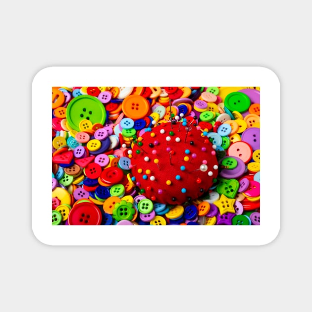 Pin Cushin And Pile Of Buttons - Rainbow - Magnet | TeePublic